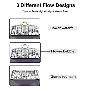 Crystal Cat Water Fountain Stainless Steel, 100oz/3L Pet Fountain with Transparent Base and LED Light, 3 Replacement Carbon Filters and 1 Foam Filter(Grey)