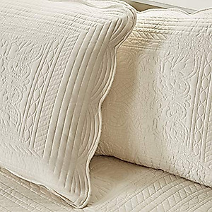 Madison Park Tuscany Daybed Cover Set-Trendy Damask Quilting with Scalloped Edges All Season Luxury Bedding with Bedskirt, Matching Shams, Decorative Pillow, Cream, 39"x75", 6 Piece