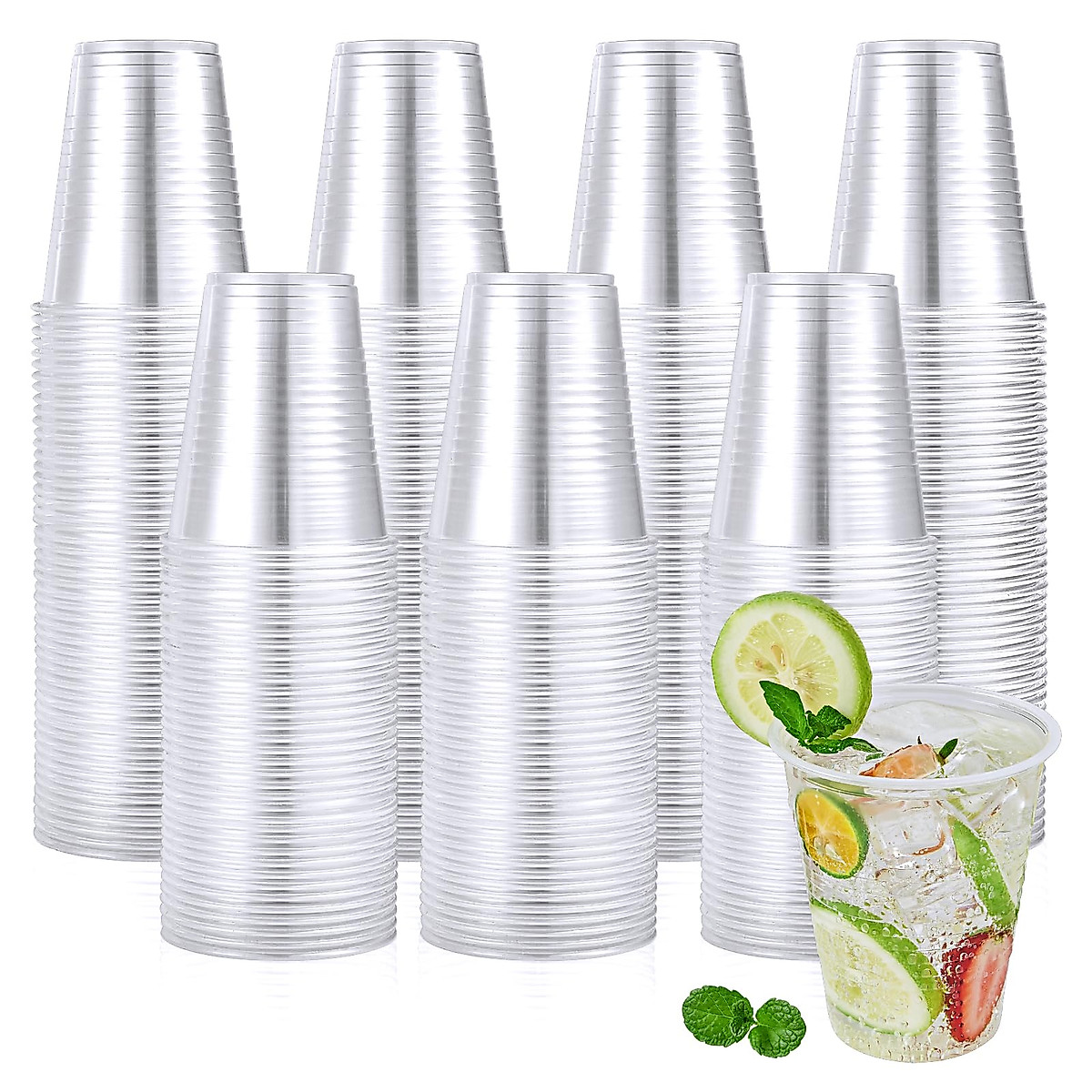 Turbo Bee 480 Pack 12oz Clear Plastic Cups,Disposable Drinking Cups,Hot and Cold Drink Container for Water, Juice, Soda, Milk
