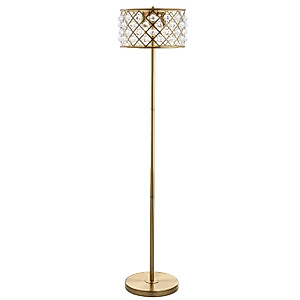 JONATHAN Y JYL9000A Elizabeth 60" Crystal/Metal LED Floor Lamp, Contemporary, Transitional, Elegant, Geometric, Office, Living Room, Family Room, Dining Room, Bedroom, Hallway, Foyer, Brass Gold/Clear