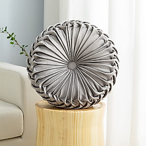 FONORAN Round Throw Pillows，Home 15.7 Round Floor Cushions Pillow，Handcrafted Pumpkin Velvet Home Decorative Back Pillow Cushion for Sofa Couch Chair Bed (Gray)