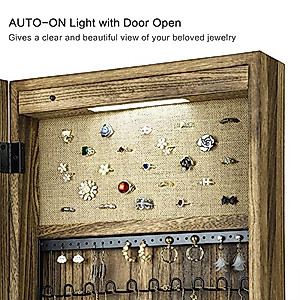 SRIWATANA Jewelry Armoire Cabinet, Solid Wood Jewelry Organizer with Full Length Mirror Wall/Door Mounted(Carbonized Black)