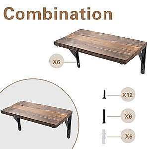 3 Sets Wood Floating Shelves for Wall Decor, Rustic Wood Shelves for Wall Storage, Wall Mounted 11.4 Inch Wooden Display Shelf Carbonized Wall Shelves for Bathroom Bedroom Kitchen Living Room Garage