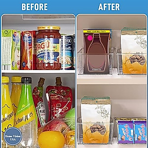 4 Pack Pantry Organizers and Storage Bins with Removable Dividers - Stackable Clear Storage Bins Plastic - Multipurpose Refrigerator Organizers and Storage for Kitchen & Storage Cabinets