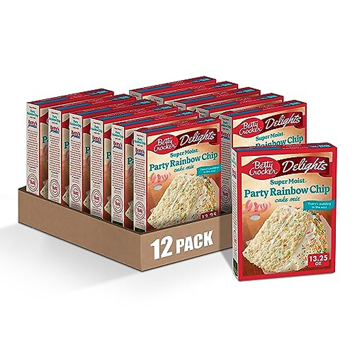 Betty Crocker Delights Super Moist Party Rainbow Chip Cake Mix, 13.25 oz. (Pack of 12)