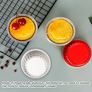 50 Pack Baking Cups with Lids, Aluminum Foil Cupcake Cups Muffin Liners, Disposable Foil Ramekins, Cupcake Holders Dessert Containers Mini Pudding Cups for Birthday, Christmas, Parties, Weddings (Red)
