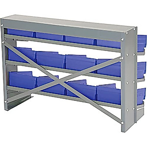 Global Industrial 3 Shelf Bench Rack, (12) 8" W Blue Bins, 33x12x21