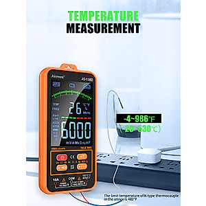Aicevoos AS-118D Smart Digital Multimeter Auto-Ranging Voltmeter Electrical Tester Measures Voltage Current Capacitance Resistance Continuity Duty-Cycle Temperature Frequency