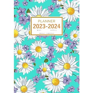 Planner 2023-2024: A5 Small Weekly and Monthly Organizer from May 2023 to April 2024 | Sweet Chamomile Flower Design Turquoise