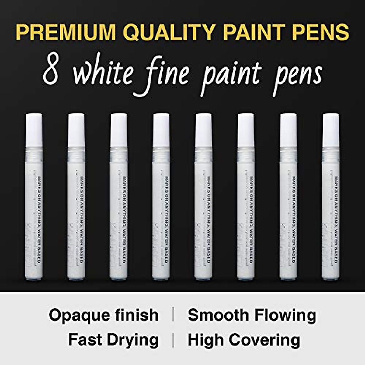White Paint Pen for Art - 8Pack Acrylic White Paint Marker for Rock Painting, Stone, Wood, Canvas, Glass, Metal, Metallic, Ceramic, Tire, Graffiti, Paper, Drawing, Highlight Water-Based Paint Sets