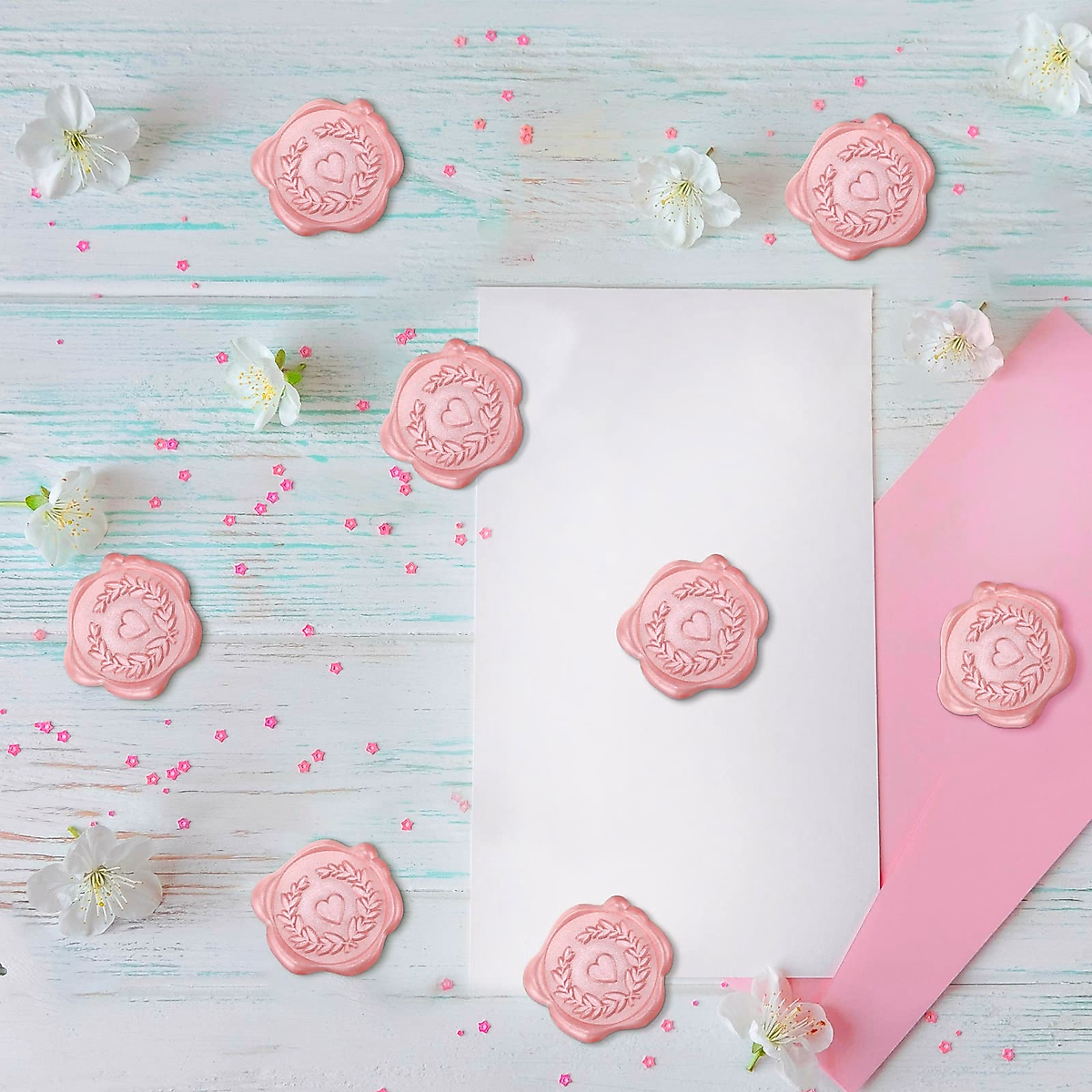 Wax Seal Stickers Heart Embossed Stickers for Wedding Marriage Engagement Envelope Invitation Card Baby Shower (60 Pieces)
