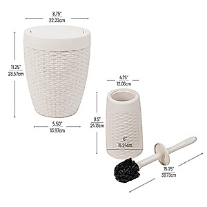 Mind Reader Basket Collection, Round Wastepaper Basket and Toilet Brush Set, Premium Wicker Design, 2 Piece Set, Swivel Lid Bin is 8.75"W x 11.25"H, Brush is 15.25"H, 8.75"L x 8.75"W x 11.25"H, Ivory