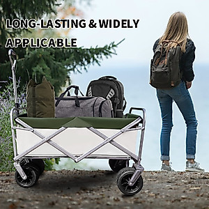 Collapsible Foldable Wagon Cart Heavy Duty Outdoor Utility Wagon 270 Lbs Load-Bearing Beach Wagon Cart with Large Brake Wheels Portable Sports Wagon for Beach Garden Camping