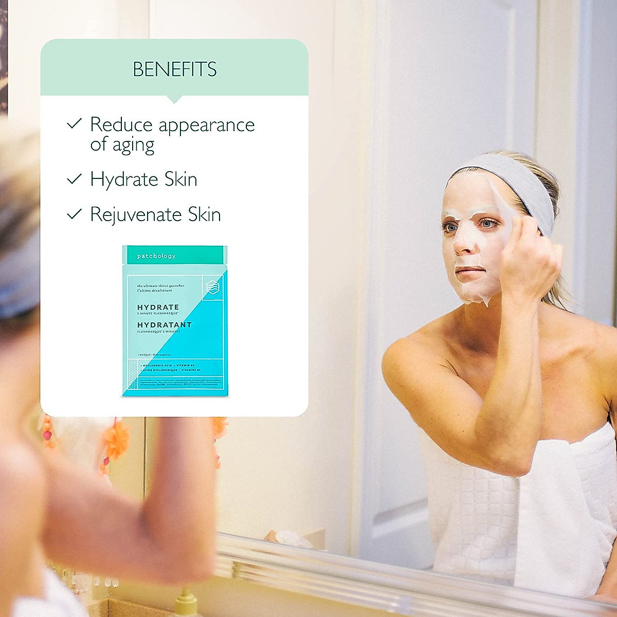 Patchology Hyaluronic Acid Facial Sheet Mask w/Vitamin B5 - Men & Women Face Masks Skincare Sheet for Moisturizing and Hydrating Skin in 5 Minutes - Best Face Sheets Moisturizer (4 Count)