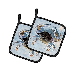 Caroline's Treasures 8011PTHD Blue Crab Pair of Pot Holders Kitchen Heat Resistant Pot Holders Sets Oven Hot Pads for Cooking Baking BBQ, 7 1/2 x 7 1/2