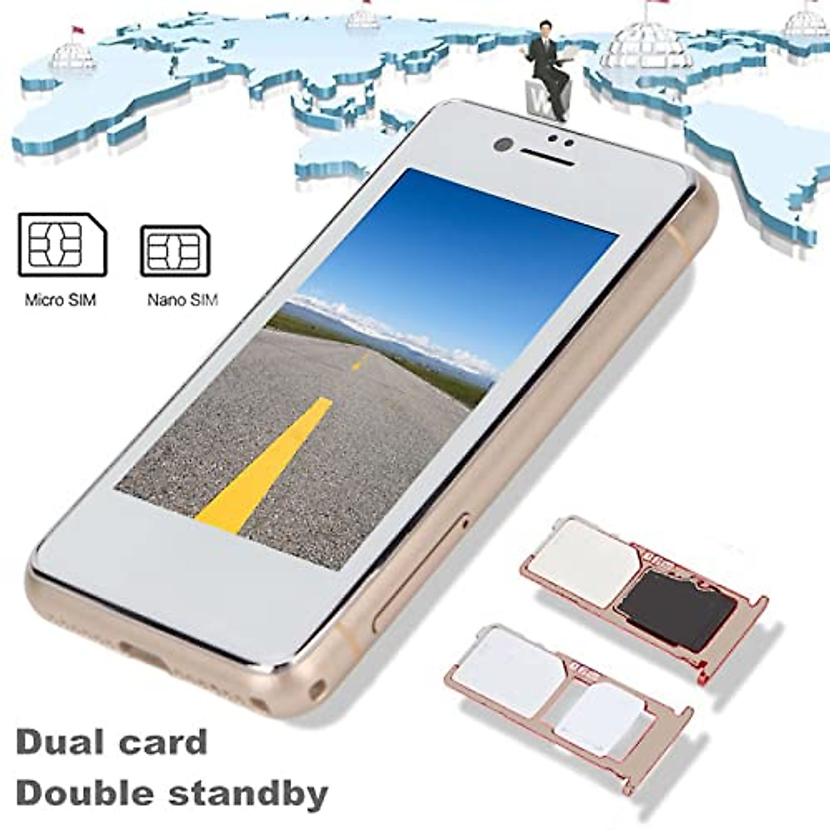 1GB 8GB Smartphone, Mini Cellphone WiFi 5MP Rear Camera 3G for Children (Gold)