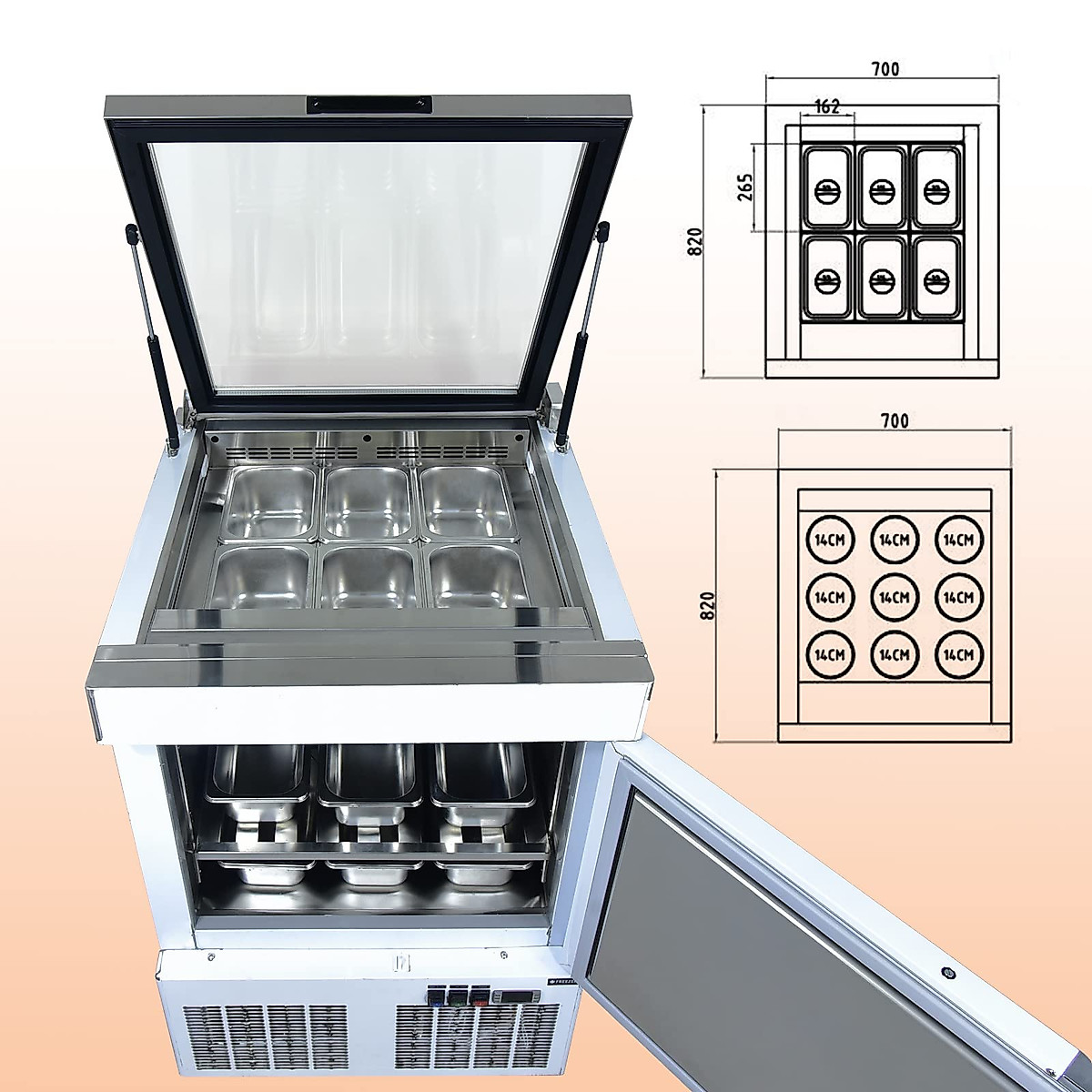 Kolice Commercial 9 Drums/6 Pans Ice Cream Showcase Freezer,Desktop Ice Cream Showcase,Tabletop Ice Cream Display Showcase