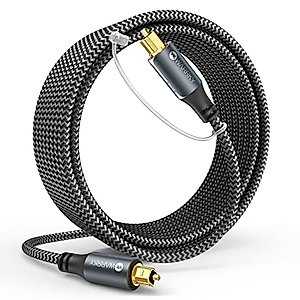 Warrky Optical Audio Cable, 20ft Optical Cable [Braided, Slim Metal Case, Gold Plated Plug] Digital Audio Fiber Optic Cable Toslink, Compatible with Sound Bar, TV, Samsung, Vizio, Bose, LG, Sony