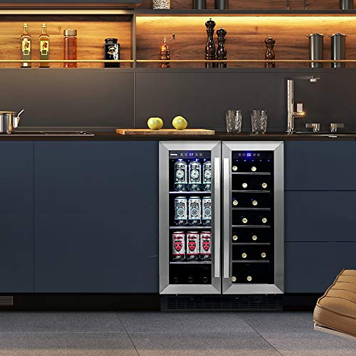 Danby DBC052A1BSS Built In Beverage Center, French Door Under Counter Beverage Cooler For Chilling Wine, Beer, Pop - In Stainless Steel - For Kitchen, Home Bar