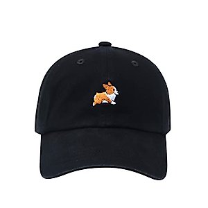 Hatphile 6 Panel Dad Hat Baseball Cap (Large, Corgi Black)