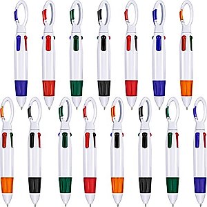 TecUnite 15 Pieces Shuttle Pens Retractable Multi-color Ballpoint Pens 4 Neon Color Pens in One with Buckle Keychain on Top for Office School Supplies Students Children Gift