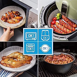 Air fryer disposable paper,Round Parchment Cooking Non-Stick,100pcs Roasting Food Grade Paper for Air Fryer,Baking, Cooking, Microwave ,Oil-proof,Water-proof (large)
