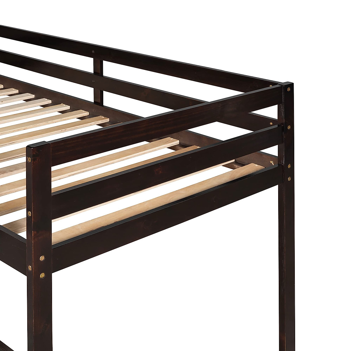Harper & Bright Designs Kids Low Loft Bed with Slide, Twin Size Wooden Loft Bed Frame, Espresso