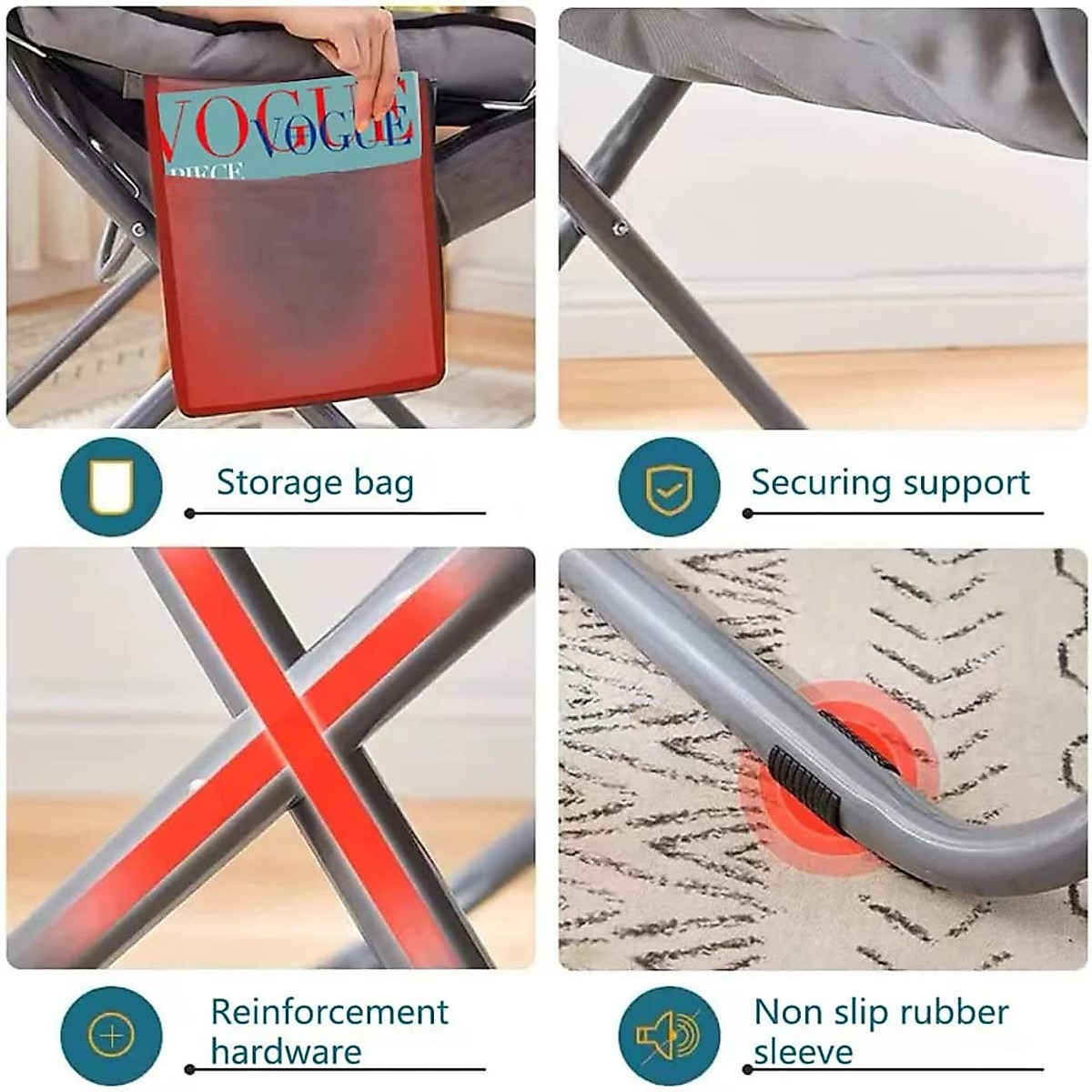 Modern Lazy Chair with Ottoman, Folding Lounge Reclining Sofa Chair with Armrest Comfy Lounge Chair Leisure Chair with Side Pocket for Bedroom, Balcony, Living Room, Office, Grey