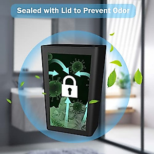 SHPMXUPW 3 Pack Bathroom Small Trash Can with Lid,10L / 2.6 Gallon Slim Garbage Bin Wastebasket with Pop-Up Lid for Bedroom, Office, Kitchen, Craft Room, Fits Under Desk/Cabinet/Sink/Black