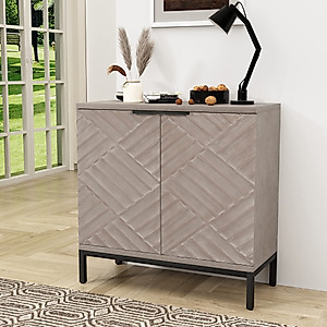 HLR Wood Accent Cabinet with 2 Doors, Farmhouse Credenza Sideboard Storage Cabinet Buffet with Metal Legs for Dining Living Room,Entryway,Hallway & Office