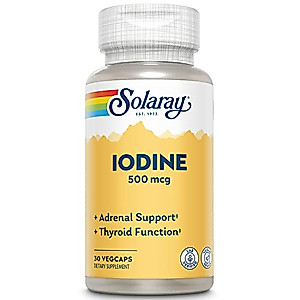 Solaray Iodine 500 mcg | May Help Support Healthy Thyroid Function, Metabolism, Focus and Energy | Non-GMO, Vegan | 30 VegCaps