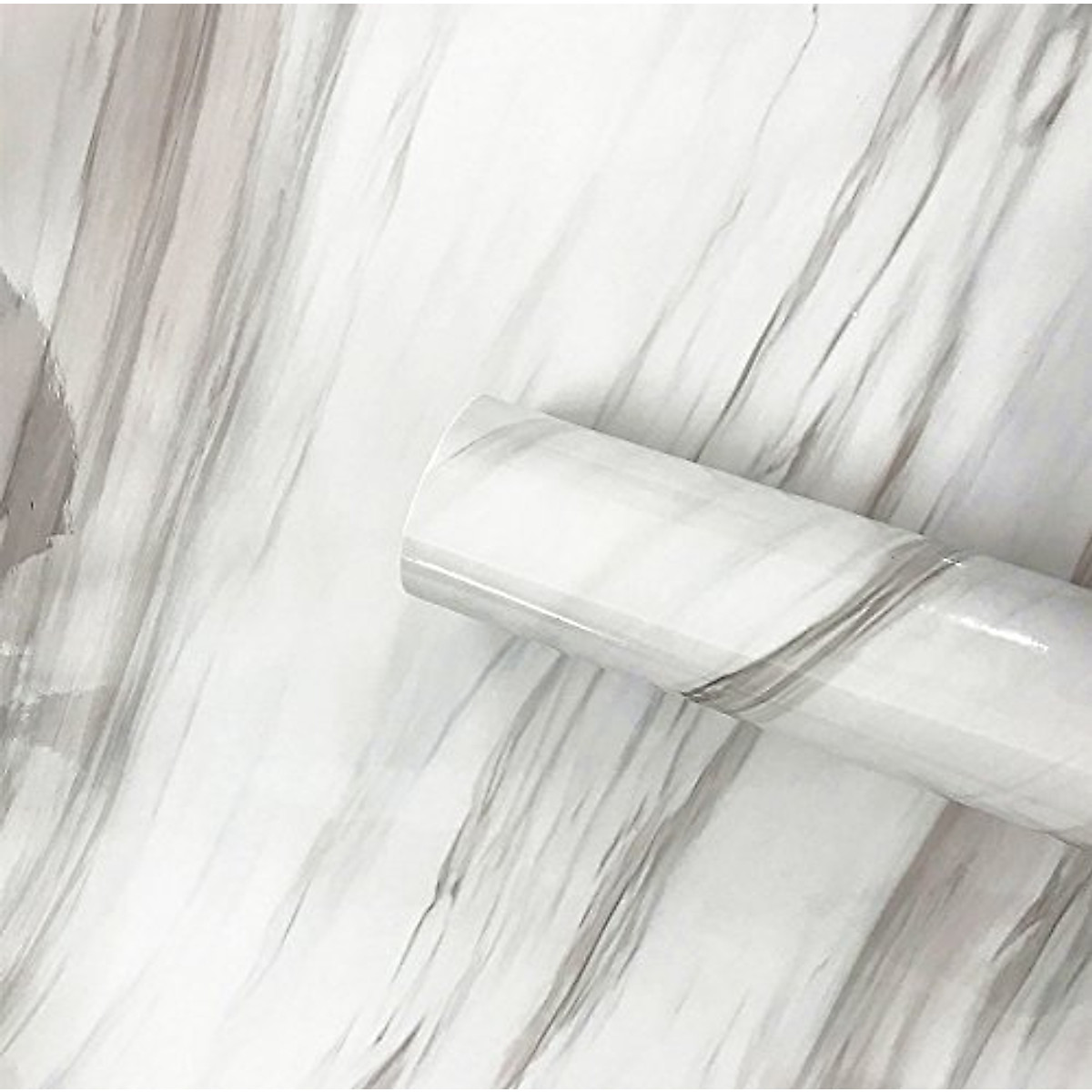 White Granite Look Marble Gloss Film Vinyl Self Adhesive Counter Top Peel and Stick Wall Decal 17.7'x79''