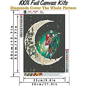 honrtreb DIY 5D Diamond Painting Halloween by Number Kits for Adults,Diamond Painting Jack and Sally with Moon,Round Full Drill Diamond Art Kits Craft for Home Wall Decor 11.8x15.7 inch