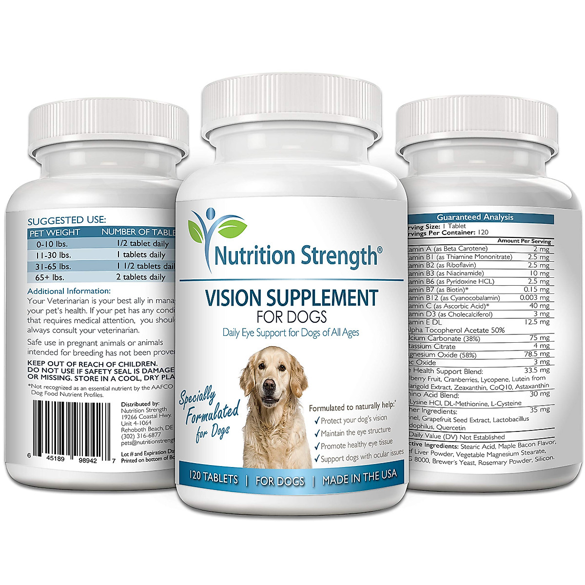 Nutrition Strength Eye Care for Dogs Daily Vision Supplement with Lutein, Zeaxanthin, Astaxanthin, CoQ10, Bilberry Antioxidants, Vitamin C, Vitamin E Support for Dog Eye Problems, 120 Chewable Tablets