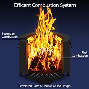 Yaheetech Smokeless Fire Pit for Outdoor Garden Patio Camping W/Silicone Fire Pit Mat & Fire Poker & Rain Cover & Lid & Log Grate, 16in