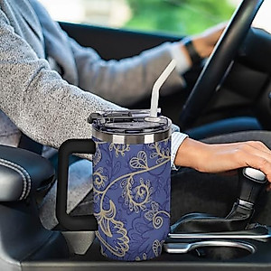 Romantic Flora Leaves Ornate Petals 40oz Water Bottle Double Wall Insulated Tumbler with Handle Leakproof Travel Mug Black-style