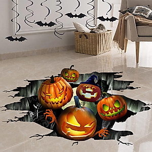 NICEMOVIC Halloween Floor Stickers, 3D Halloween Floor Decoration, Halloween Wall Window Decals Removable, Halloween Pumpkin Decoration Stickers, Halloween Scary Stickers for Home Office Party Decors