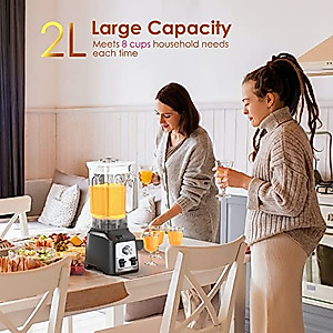 Enfmay Smoothie Blender Maker, 1450W Powerful Blender for Kitchen with 2L BPA-Free Tritan Container, 6 Stainless Steel Blades and Stepless Speeds, Kitchen Blender for Shakes/Smoothies/Ice/Soup/Nut, Silver