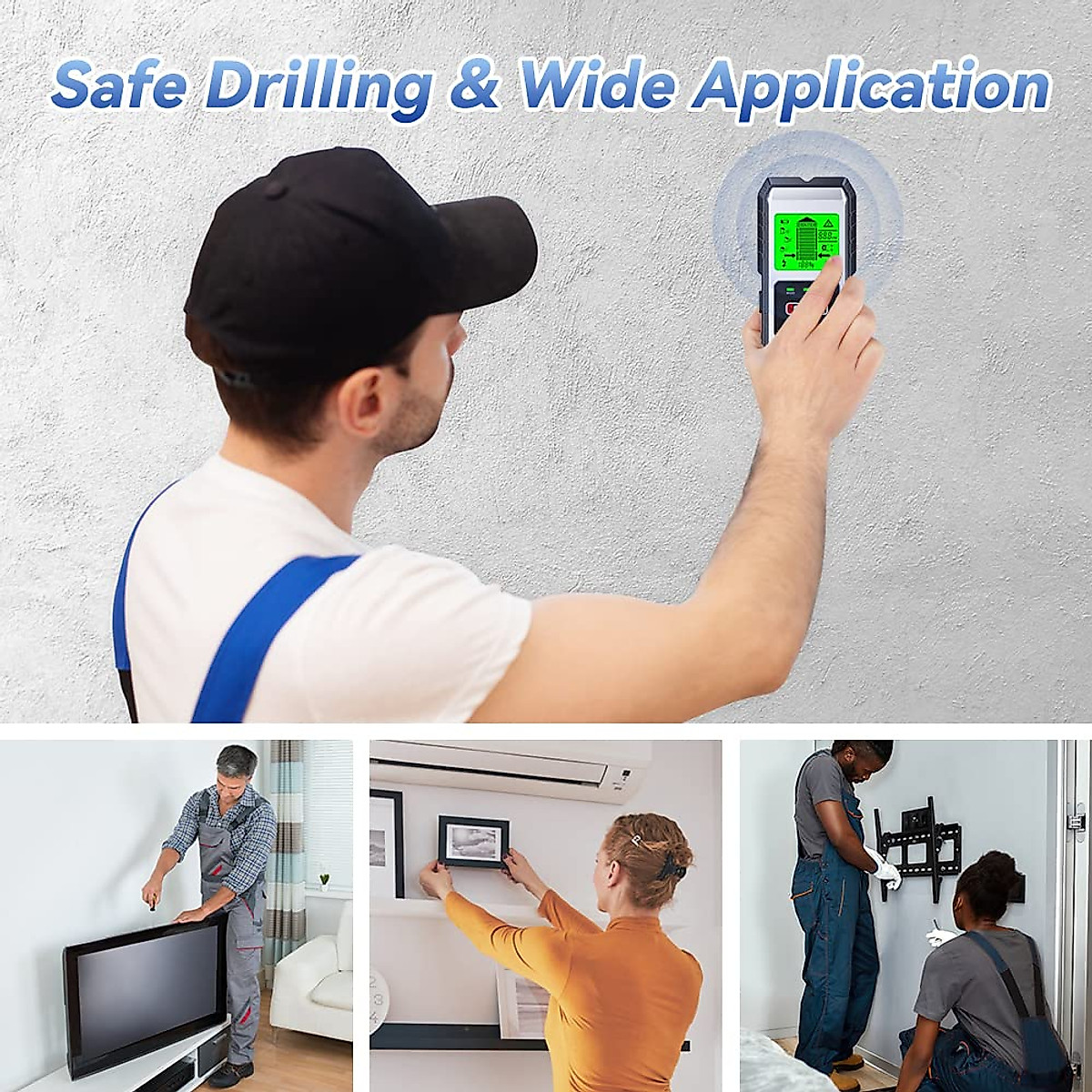 Stud Finder Wall Scanner - Upgraded 6 in 1 Electronic Stud Detector Wood Wall Magnetic Stud Sensor with LCD Display Sound Warning Studs Detection Beam Finder for Drywall Joist Pipe Live AC Wires Metal