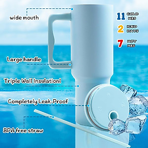 Sanilinwild 40 oz Tumbler with Handle Straw and Accessories, Drop & Abrasion Resistant, Vacuum Double-Layer Insulation, Ideal for Camping, Fitness, Outdoor Use