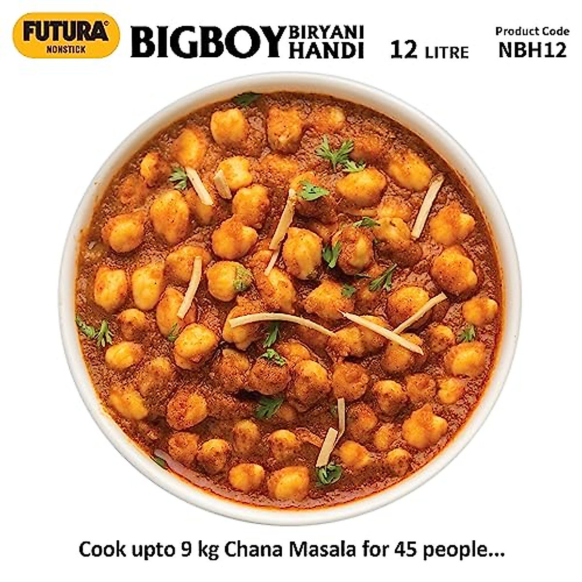 Hawkins Futura 12 Litre BigBoy Biryani Handi, Non Stick Pot with Glass Lid, Sauce Pan for Cooking and Serving Biriyani, Black (NBH12)