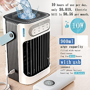 charmega Portable Air Conditioners,Portable AC 3in1 Mini Air Conditioner 900ML Evaporative Air Cooler with 3 Cool Mist,3 Wind Speed,7 LED Lights,2-8H Timer AC Portable for Room,Office,Bedroom