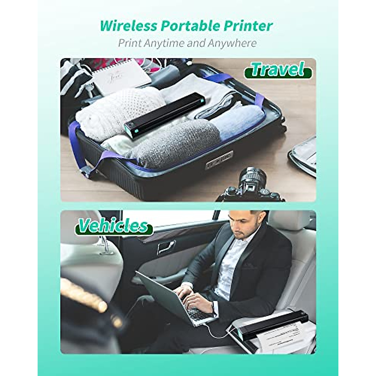Itari Portable Printer Wireless for Travel - M08F-Letter Bluetooth Mobile Printer Support 8.5" X 11" US Letter, Inkless Thermal Compact Printer, Compatible with Android and iOS Phone & Laptop