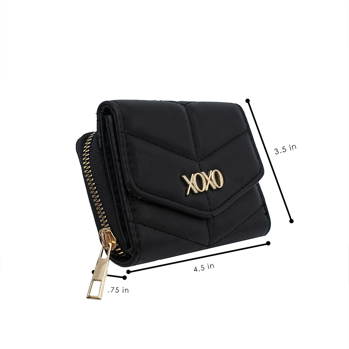 XOXO Women’s Wallet Small Black Vegan Leather Quilted Pattern Zip Around Indexer XW321354G-42-A02 0