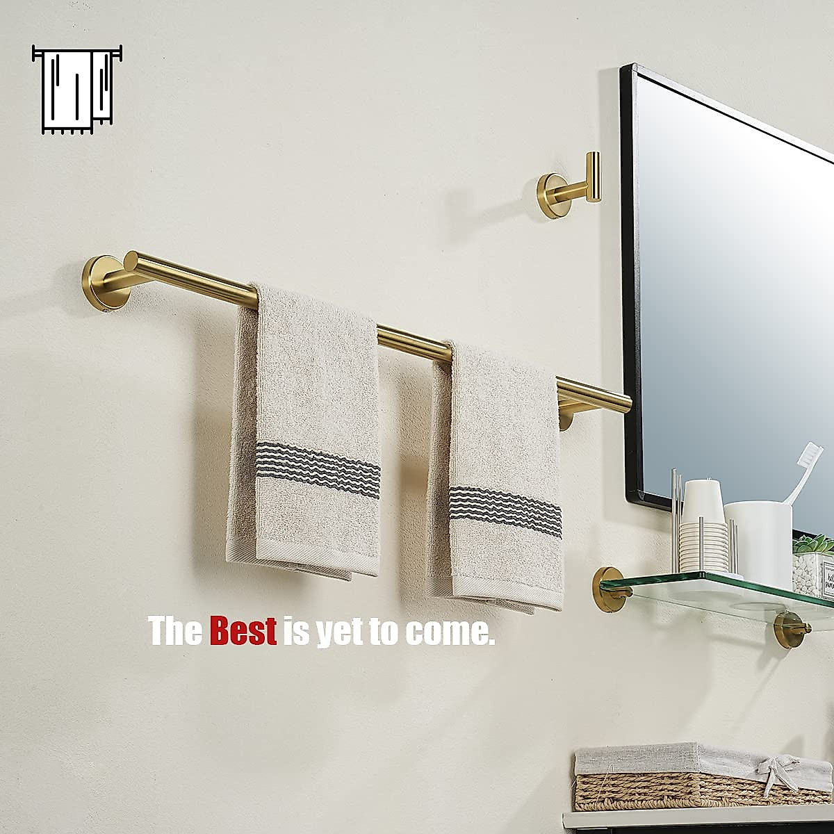 JQK Bath Towel Bar, 24 Inch Brushed Light Gold Towel Rack Bathroom, 304 Stainless Steel Thicken 0.8mm Towel Holder Wall Mount, Total Length 27 Inch, TB110L24-BG