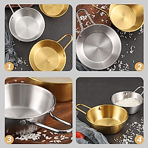 Veemoon 3pcs Korean Traditional Bowls Rice Wine Bowl with Handle, Stainless Steel Soup Bowl Metal Sauce Bowl for Home Tavern Hotel Party Banquet Dinner, Korean Wine Bowl