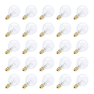 Simba Lighting String Light Outdoor Globe G40 Replacement Bulb 5W E12 Candelabra Base C7 Socket for Patio, Café, Pergola, Porch, Clear Glass, 5 Watt 110V 120V, 2700K Warm White, Dimmable, 25 Pack