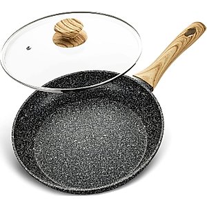 MICHELANGELO Nonstick Frying Pan with Lid, 12 Inch Frying Pan with Stone Coating, Large Frying Pan Granite with Bakelite Handle, Induction Compatible