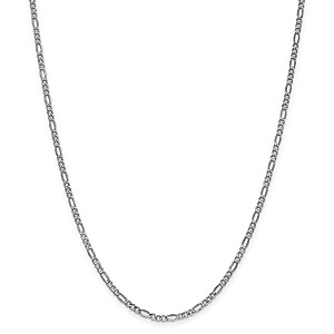 Sonia Jewels 14k White Gold Figaro Chain Necklace - with Secure Lobster Lock Clasp 20" (Width = 2mm)