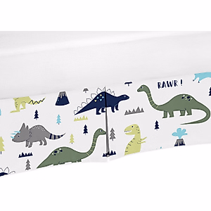 Crib Bed Skirt Dust Ruffle for Blue and Green Modern Dinosaur Baby Boys or Girls Bedding Sets